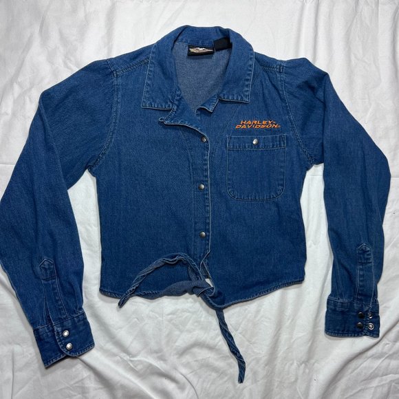 Harley-Davidson | Tops | Vintage Harley Davidson Womens Denim Ls Denim ...